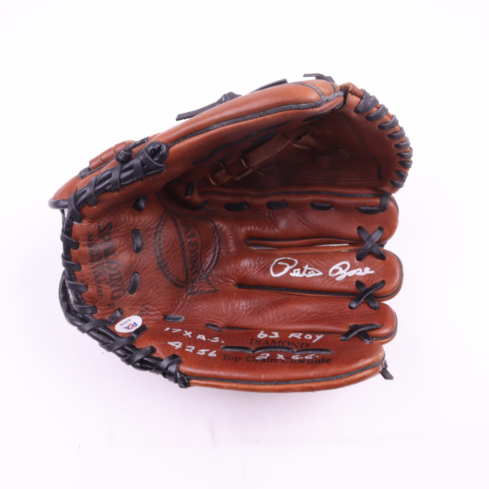 Pete Rose Signed Vintage Spalding Baseball Glove with (4) Career Stat ...